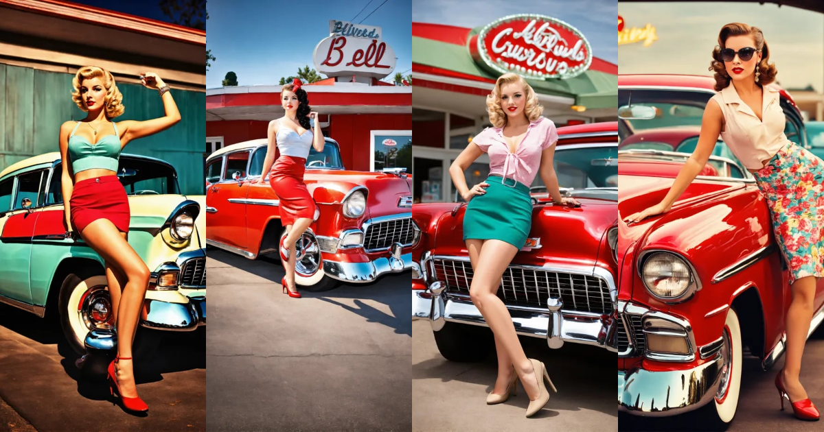 Lexica - 1955 Chevy Bel Air, pinup girl, retro, 1950’s diner