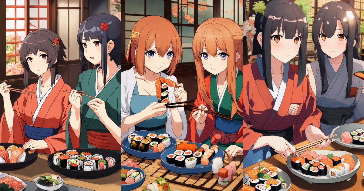 Lexica - Two anime girls eating sushi