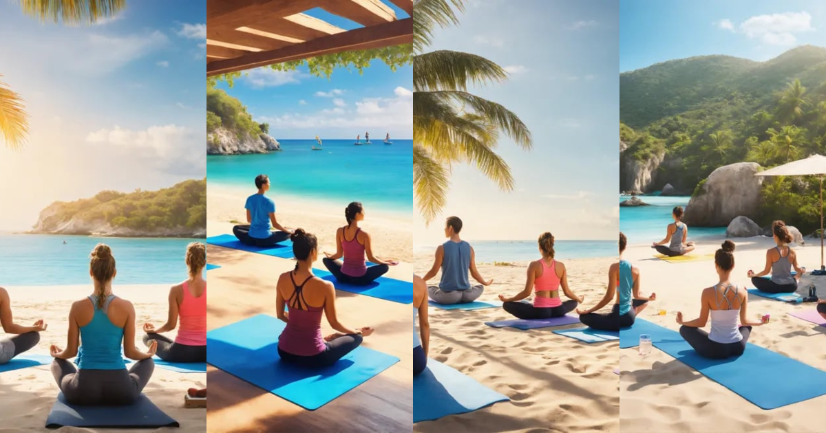 Lexica - Create an a photo realistic 'yoga retreat,' featuring a groupe ...