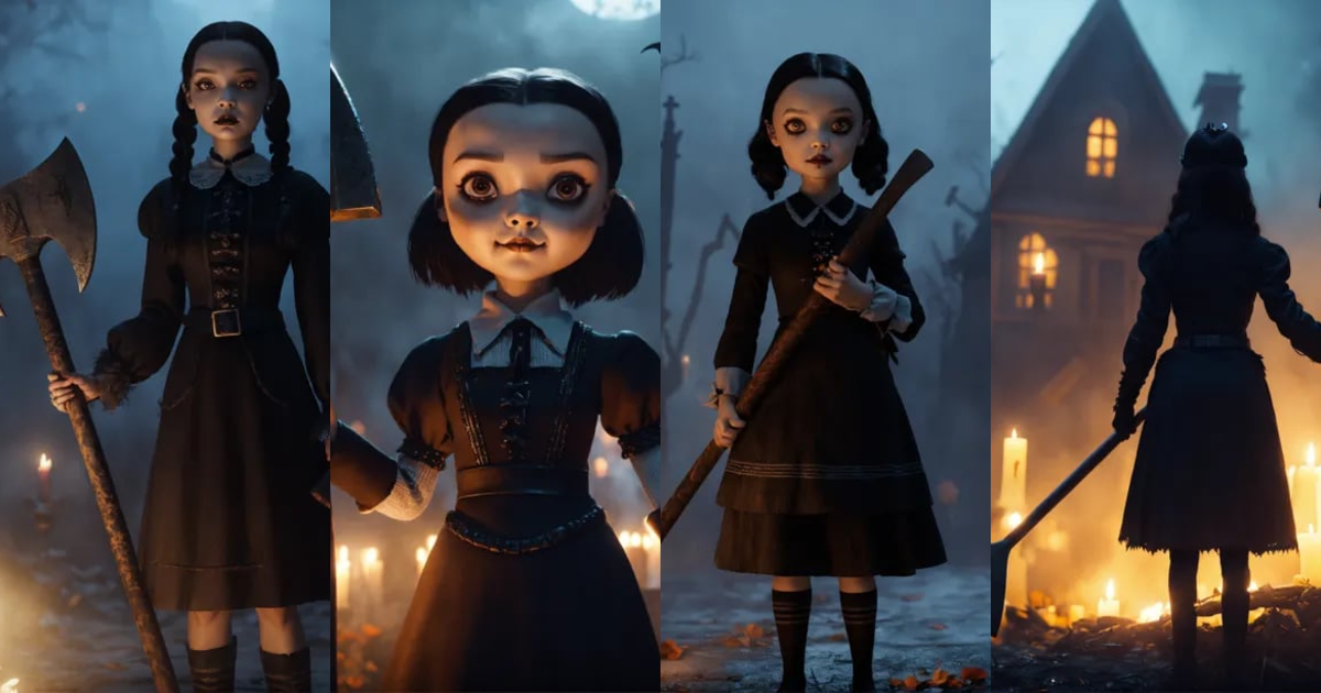 Lexica - A very scary Wednesday Addams holding a large axe, Halloween ...
