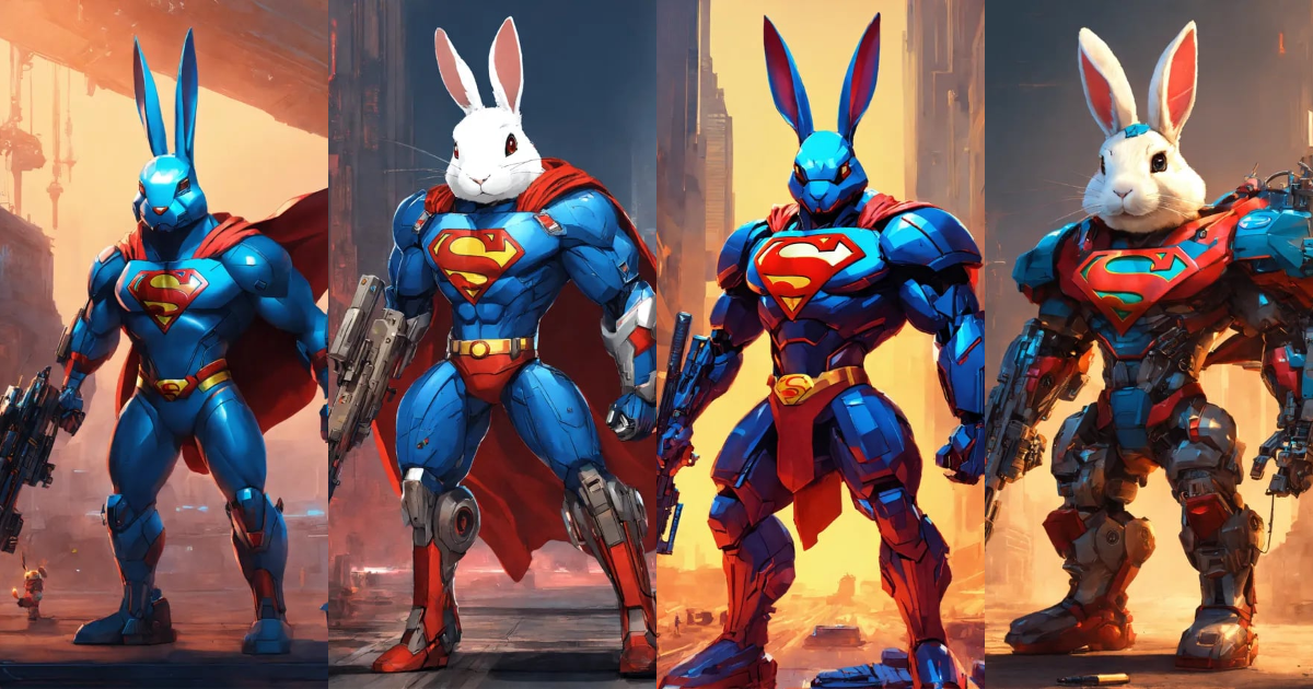 Lexica - Superman кobot rabbit with weapons in a futuristic style