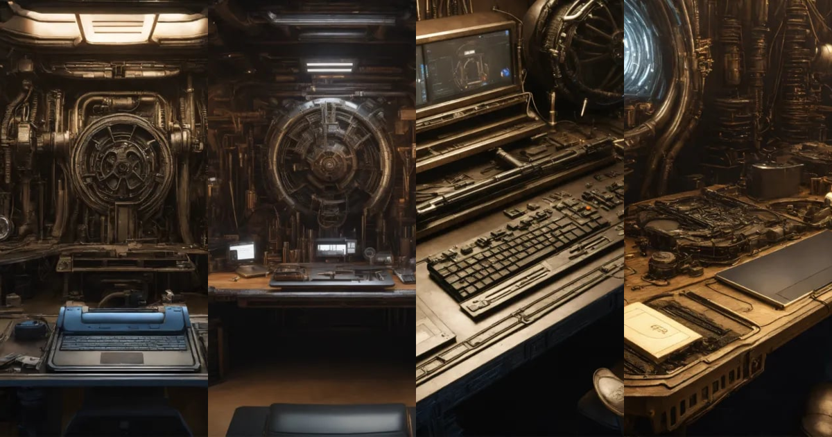 Lexica - H.R Giger style TOP-VIEW of a worktable station desk 8k resolution