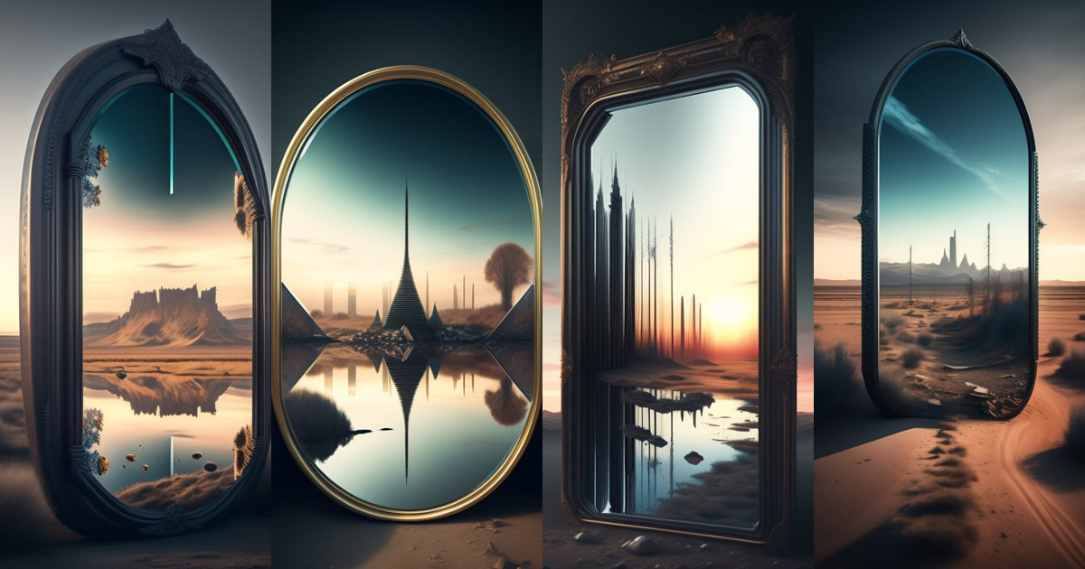 Lexica - Massive sinister broken mirror looming over a post-apocalyptic ...