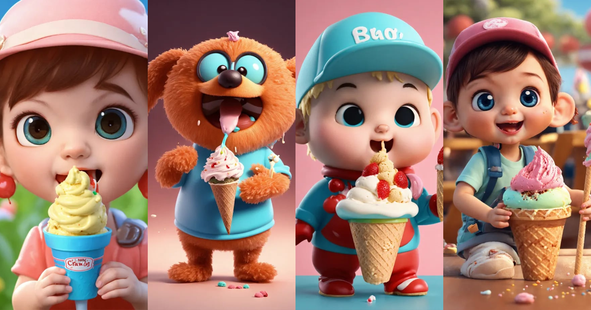 Lexica - A cute 3D craw character eating ice-cream, charming, adorable ...