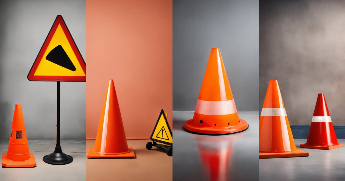 Lexica - Floating objects like a warning sign, traffic cone, and red ...