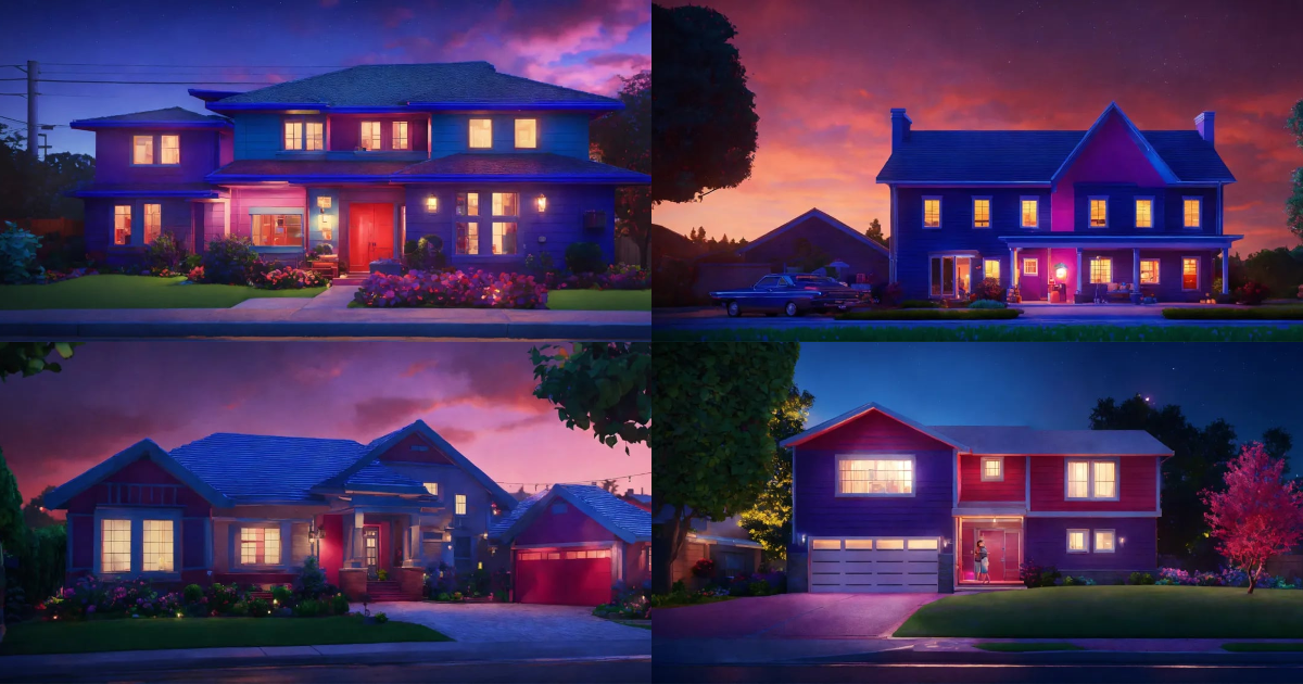 Lexica - CGI! Pixar style 80's home exterior. house party. no people ...