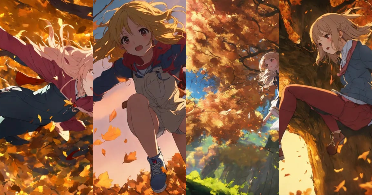 Lexica - The anime girl Sinestrea falling from the top of a tree, their ...