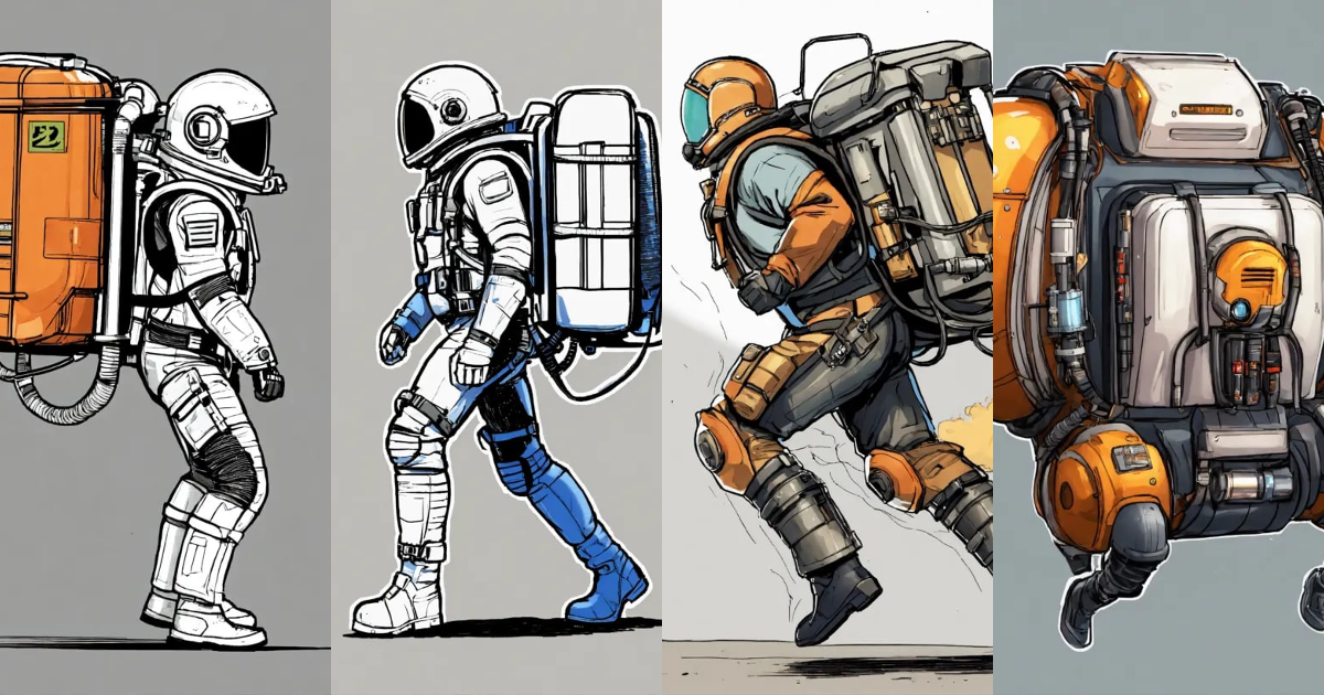Lexica - 2d jetpack. comic theme, right side view. white background