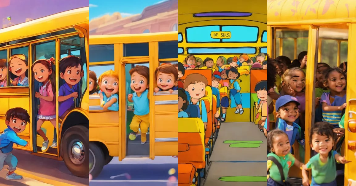 Lexica - "Create a vibrant and playful image of a school bus filled ...