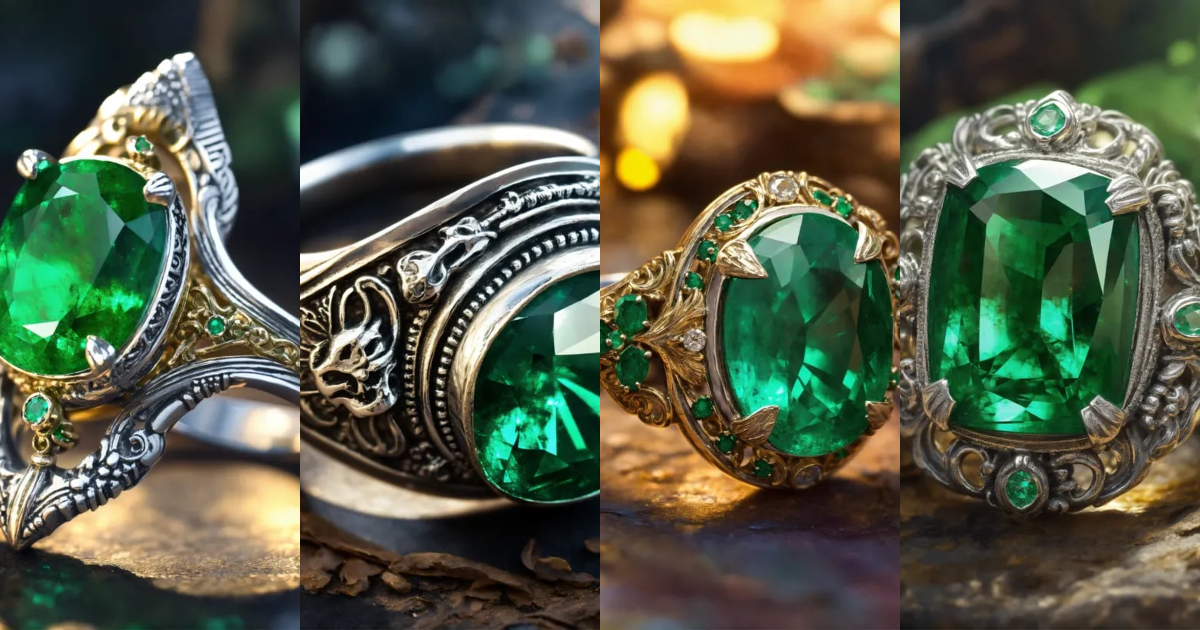 Lexica - Concept art of a beautiful ancient emerald silver ring of ...