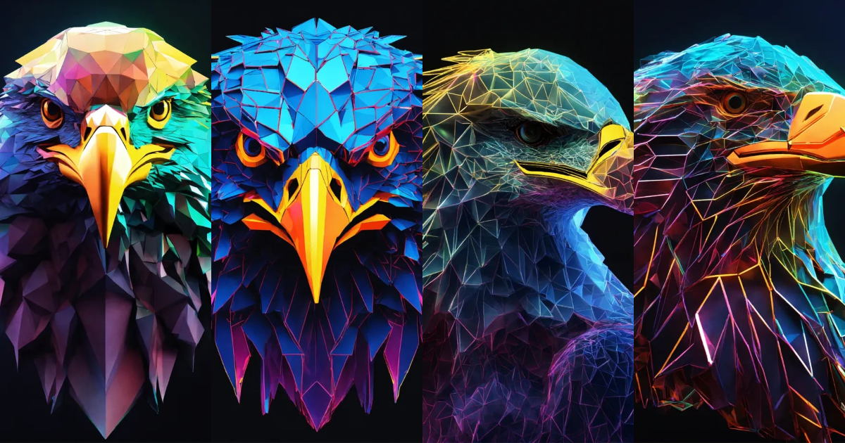 Lexica - Digital wire neon Frame eagles head twisting semi transparent ...