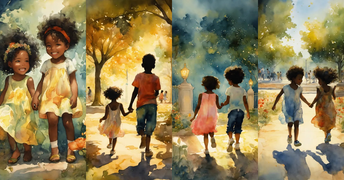 Lexica - "Black children playing in a park, infused with the artistic ...