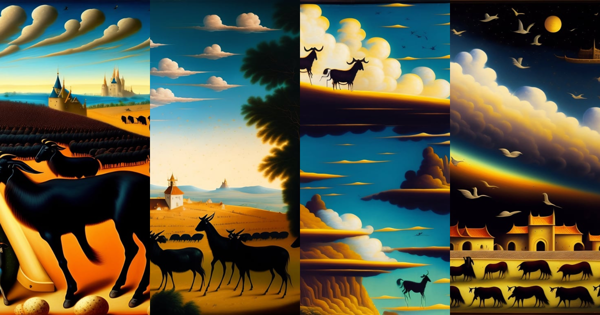 Lexica - Medieval painting of million of black goats floating in a ...