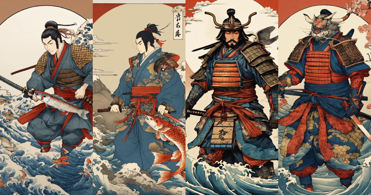 Lexica - There is a samurai with a fish and a sword on a white ...