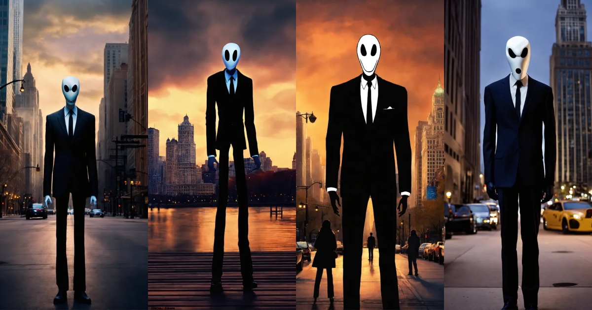 Lexica - Slender man in chicago with Scream Pixar version.