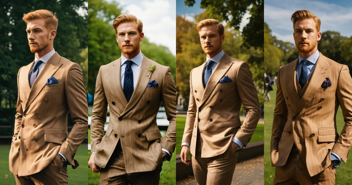 Lexica - A blonde ginger gentleman in light brown pinstripe double ...