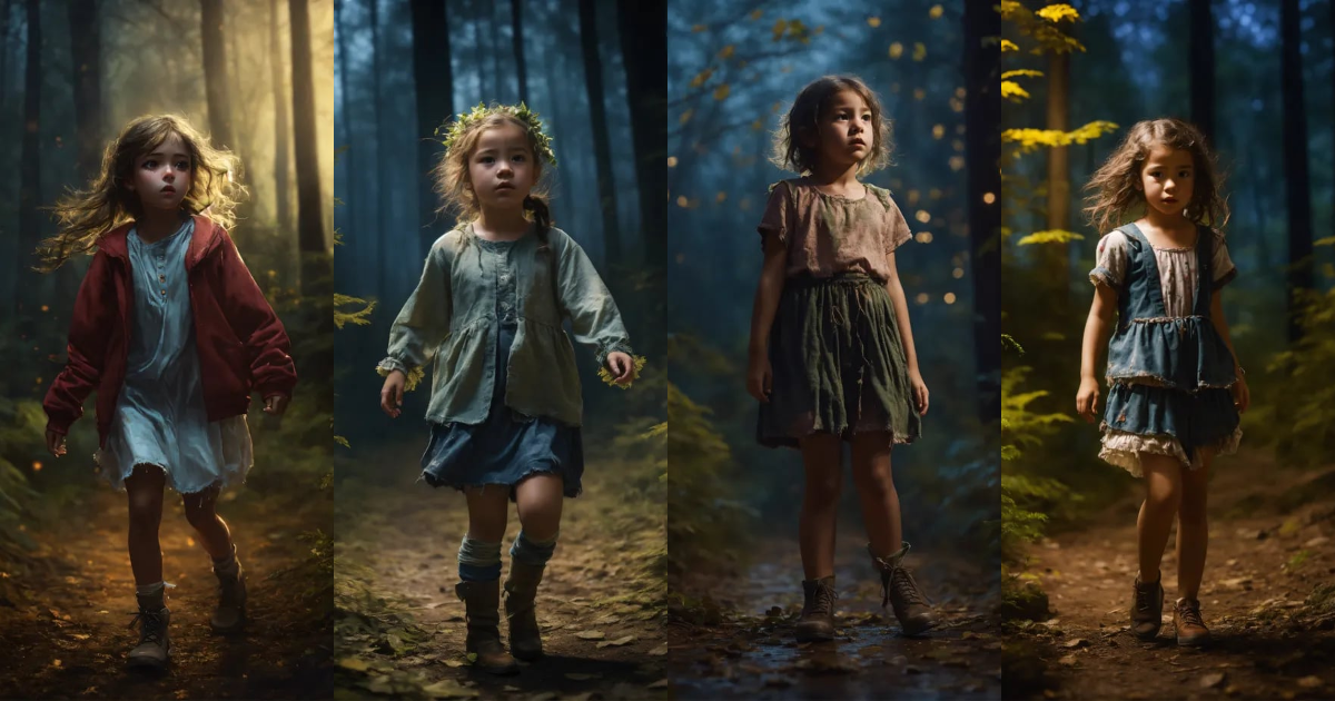 Lexica - Dejected little girl, wearing ragged attire, dancing in a ...
