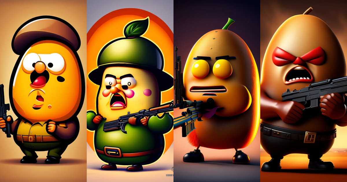 Lexica - Angry potato with ak-47, cartoon