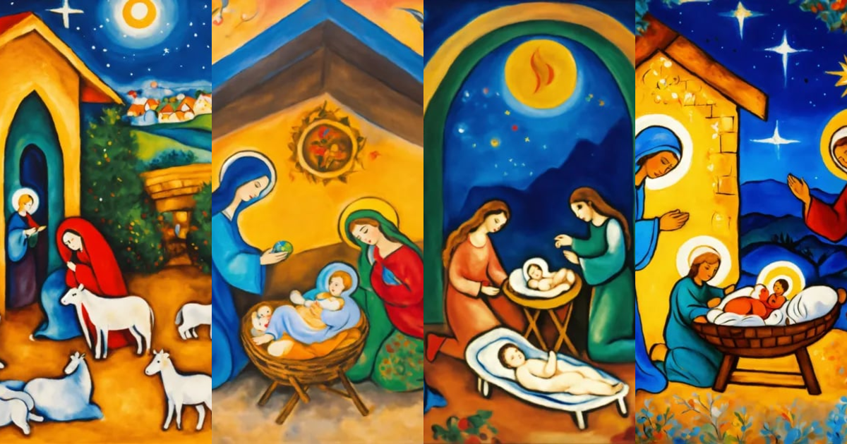 Lexica - Nativity Scene with Joseph, a colorful painting in the style ...