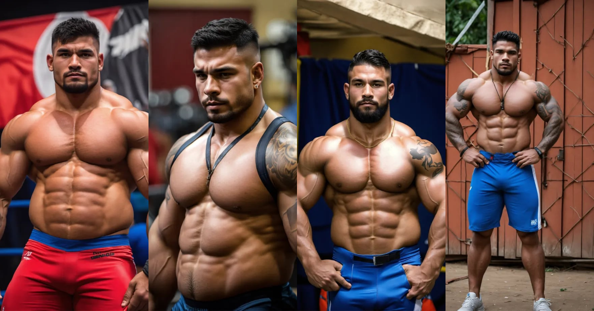 Lexica - 30-year-old wrestler with big muscles, bodybuilder, Honduran, big