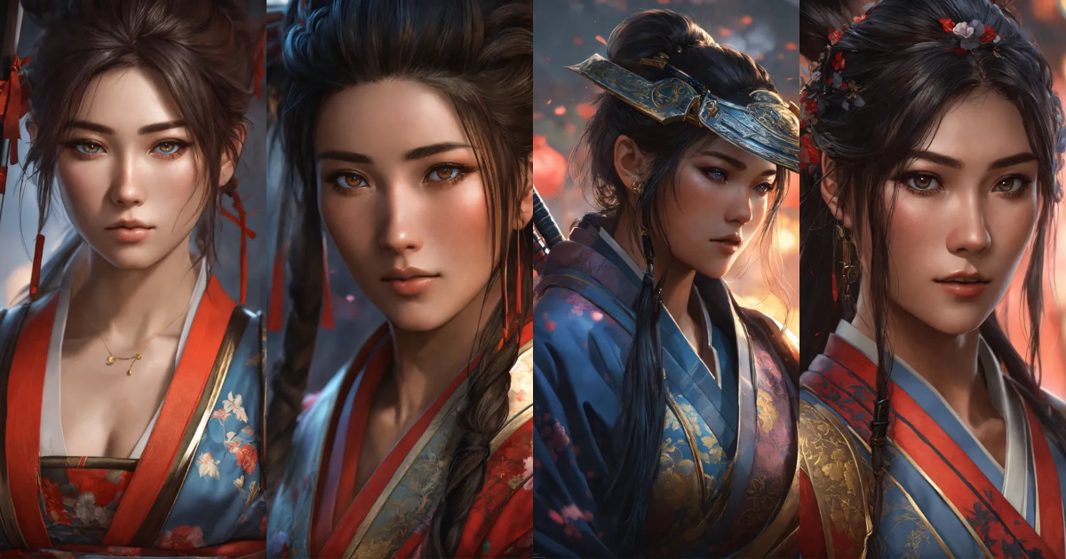Lexica - "female Japanese ronin", heroine, katana, samurai, head and ...