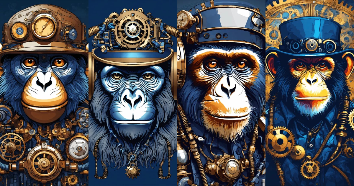 Lexica - Portrait of an MONKEY, steampunk, indigo blue, colorful ...