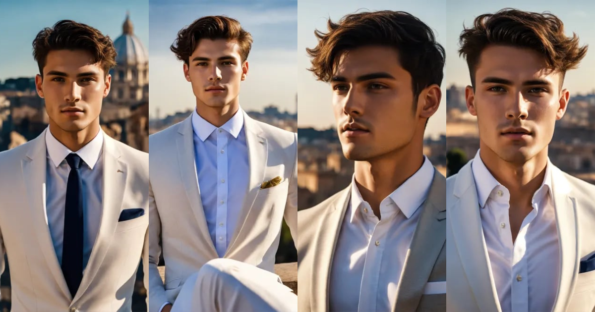 Lexica - Photo of one young male model in whiteclothes looking to the ...