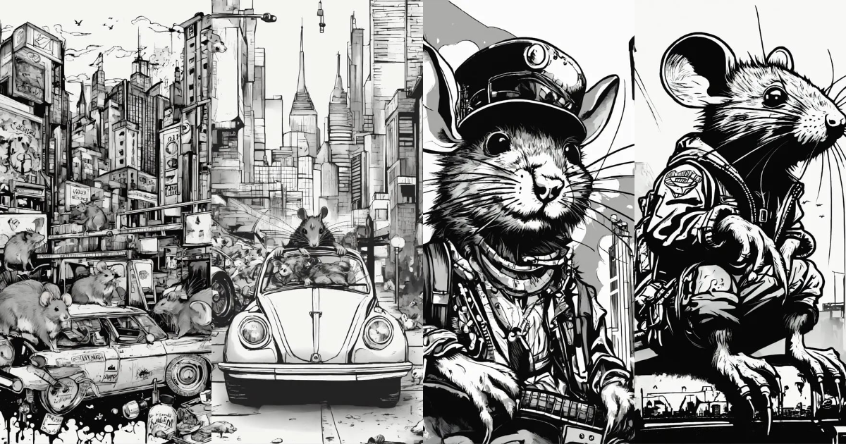 Lexica - Rat punk city, black and white, white background, no ...