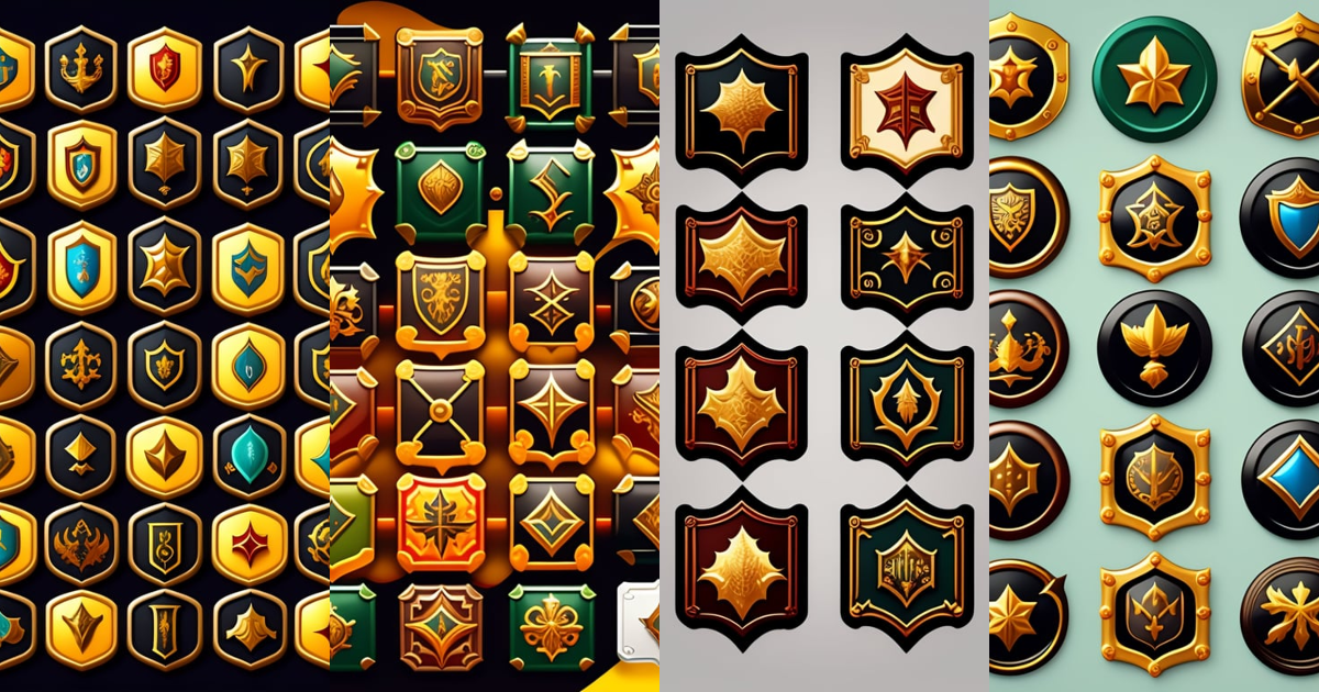 Lexica - Game achievement badge icon set, medieval style, svg vector