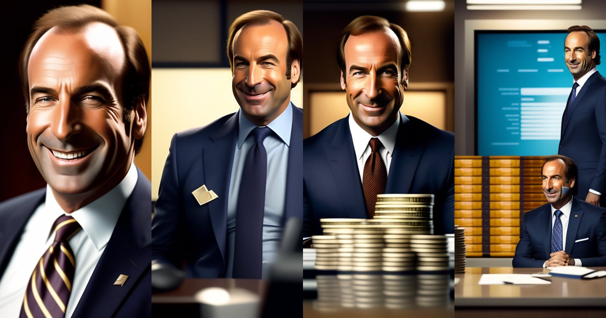 Lexica - Saul Goodman talking to the camera with money in office ...