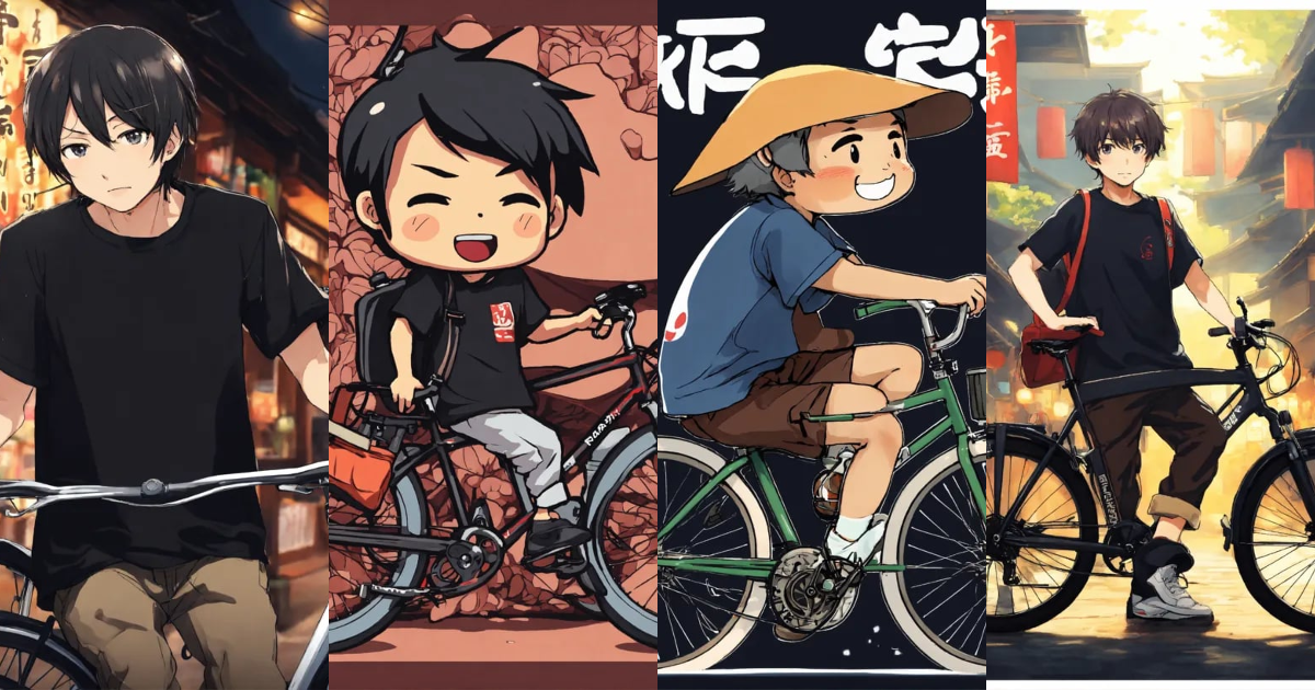 Lexica - Poor japanese man ride on the bicycle black T-shirt chibi ...