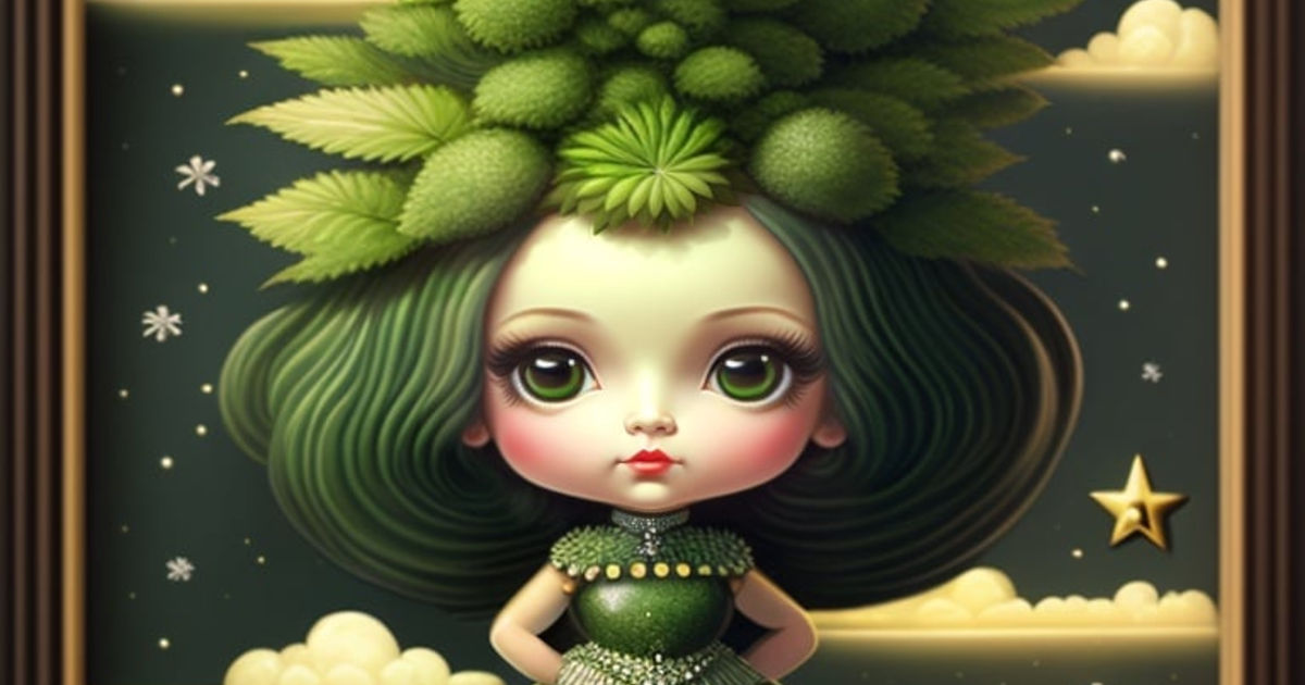 Lexica - Weed goddess in a cannabis plant dress in heaven wrapped in a ...