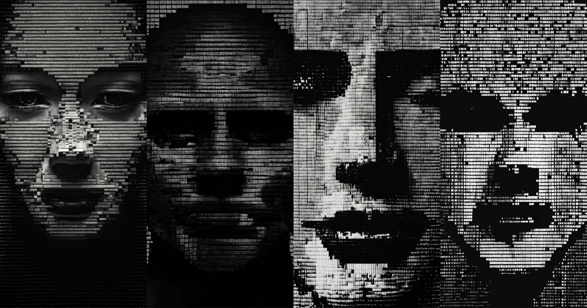 Lexica - A Scary Human face made from black and white pixels