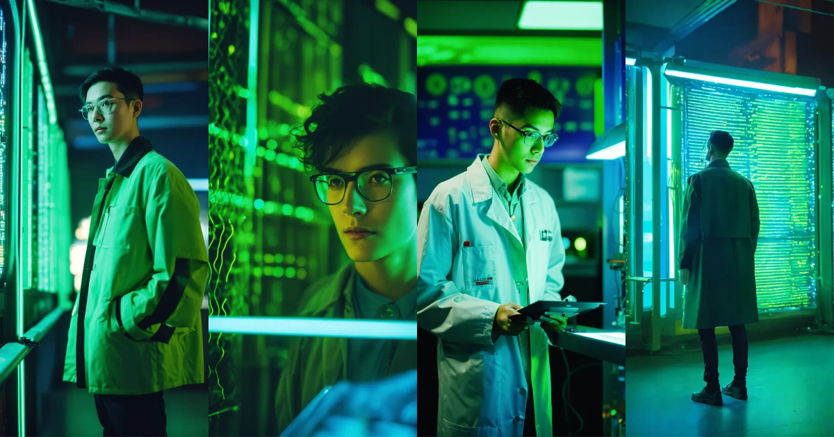 Lexica - Futuristic cyberpunk cientist, research, numbers, analisys ...