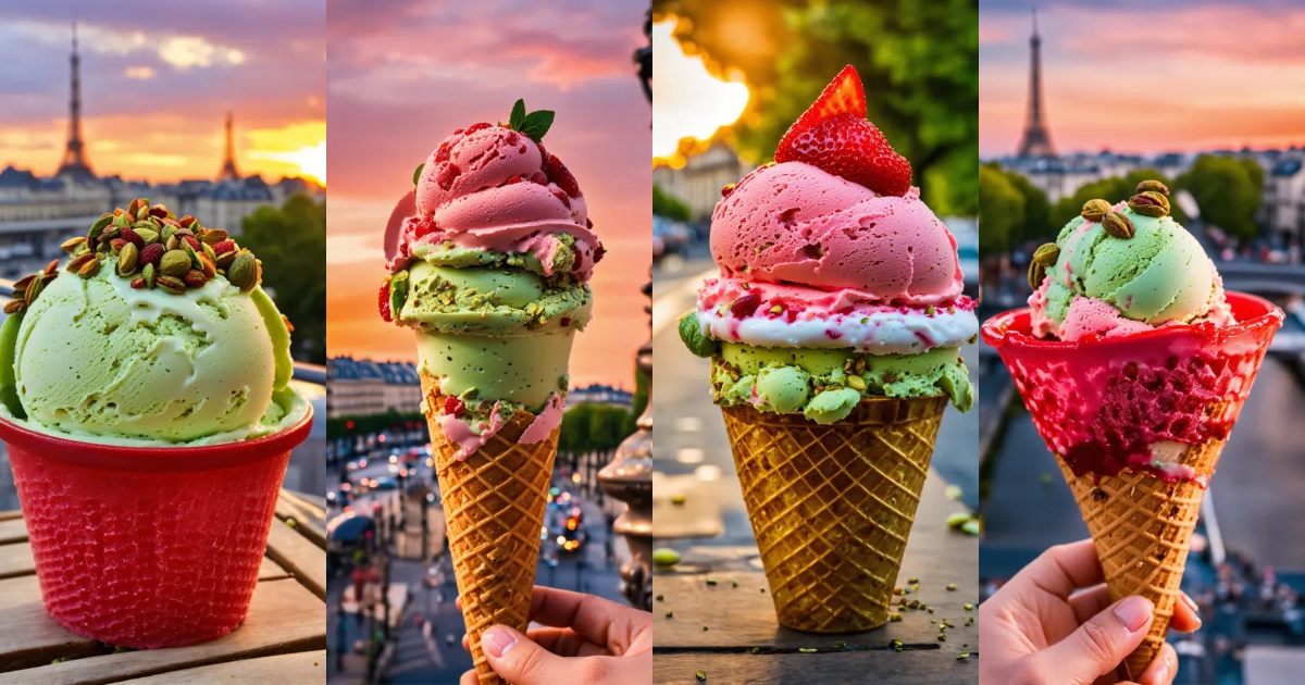 Lexica - Gorgeous artisanal pistachio strawbery ice cream cornet in ...