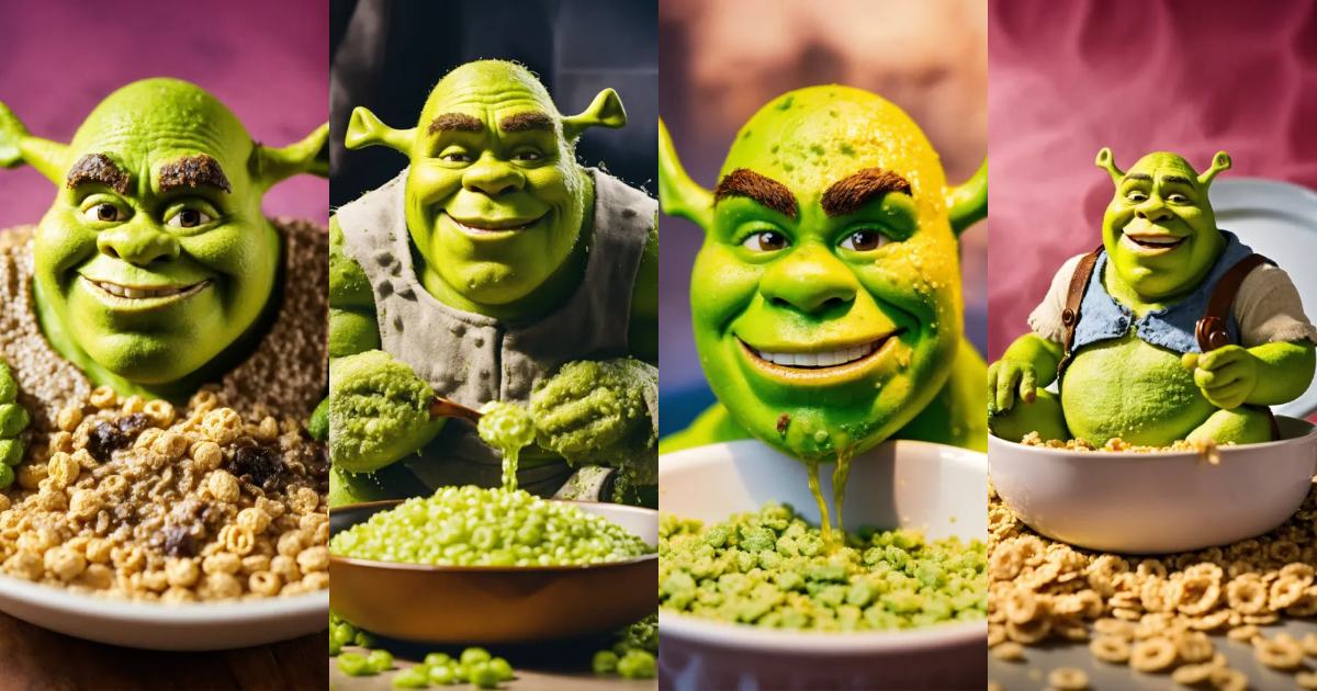Lexica - Shrek in cereal, crying, moldy