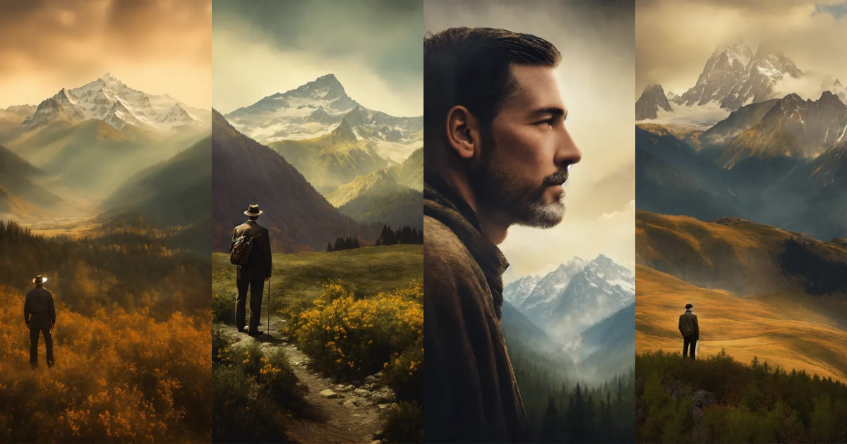 Lexica - Double Exposure Man and Mountain Echoes, Whispered Features ...