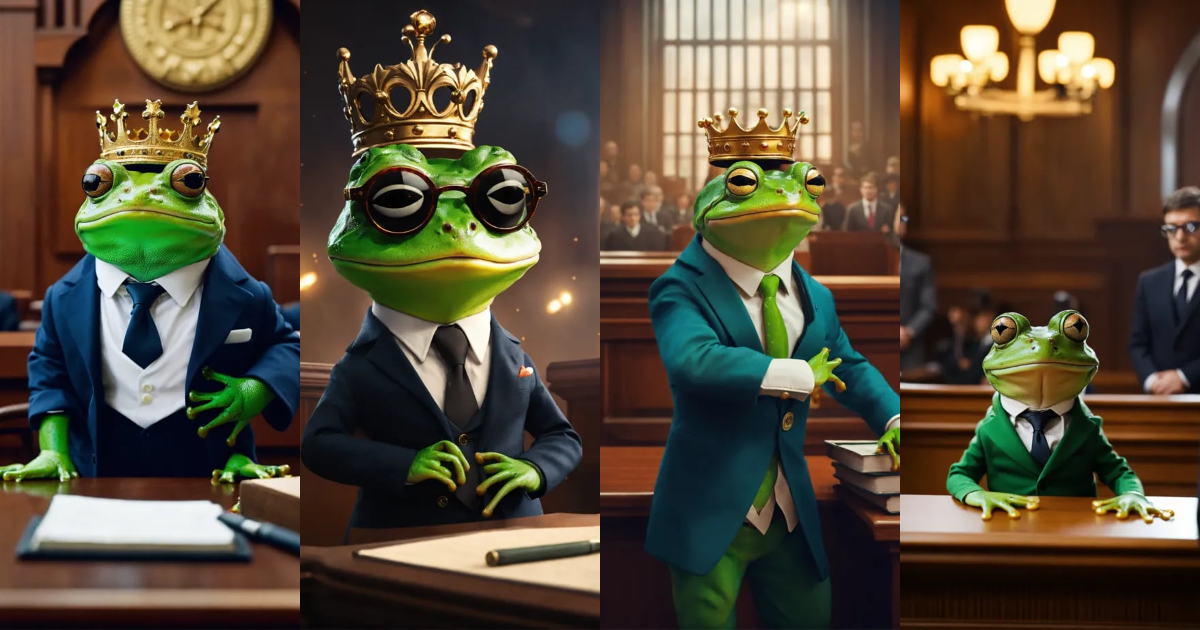 Lexica - Cute frog in suit and glasses in crown court defending warm in ...