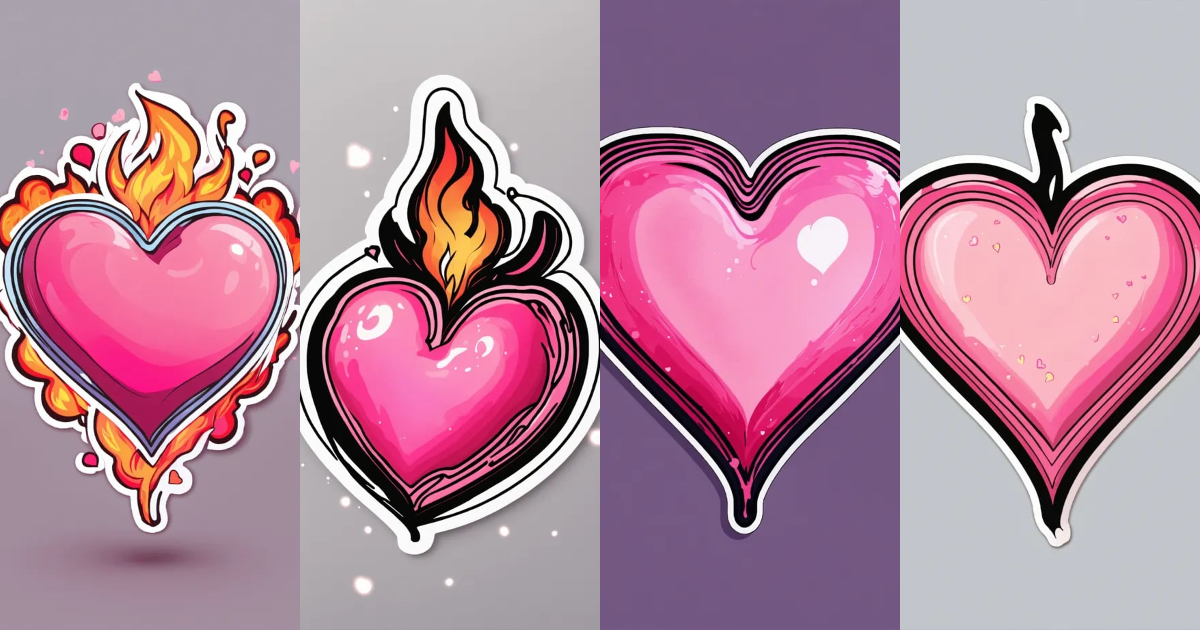 Lexica - Sticker, burning pink heart, cute, stylized, beautifully ...
