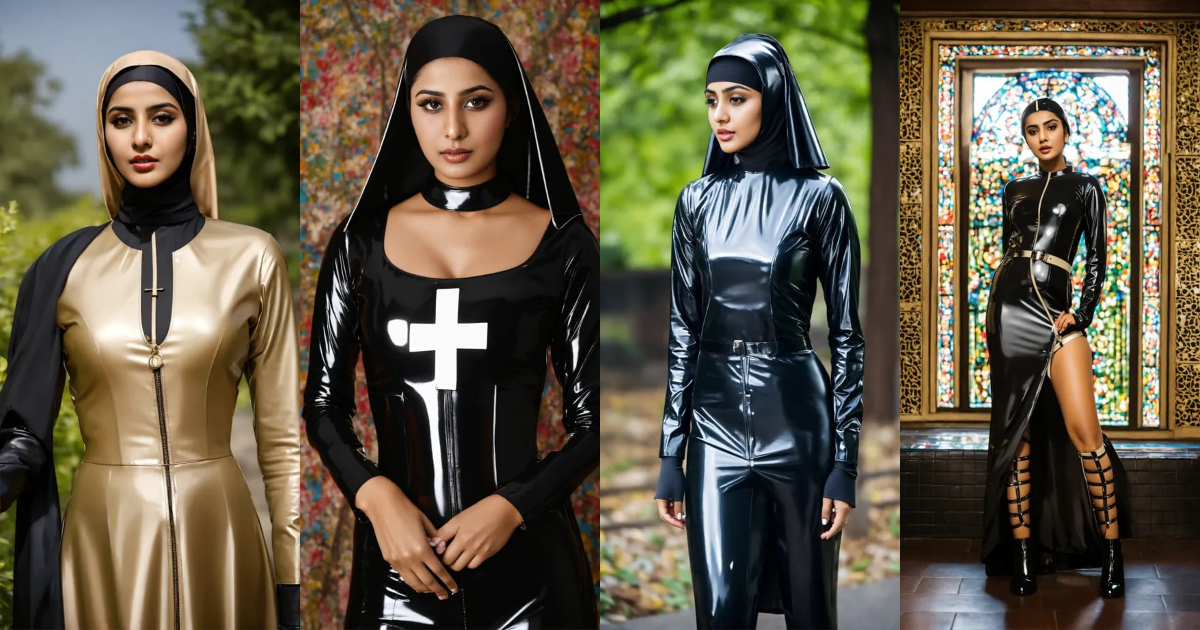 Lexica - Slim pakistani woman in latex nun outfit