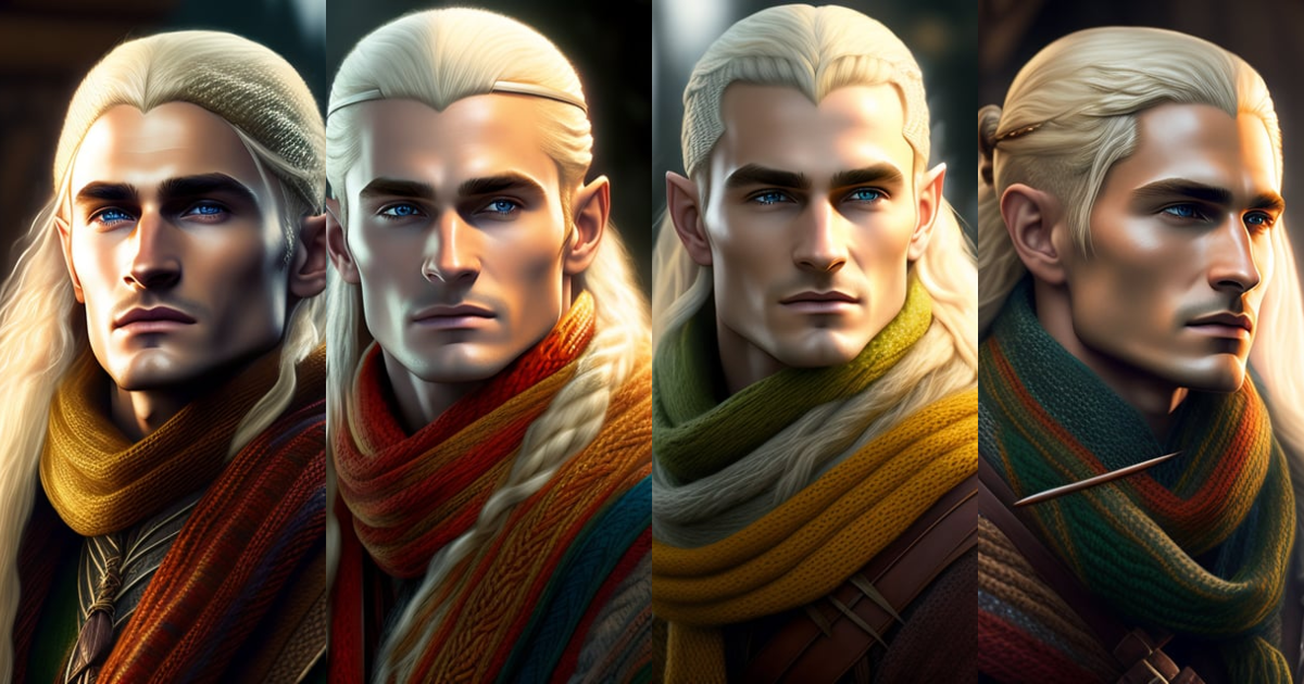 Lexica - Legolas knitting, male Elf with blonde hair knits a scarf ...
