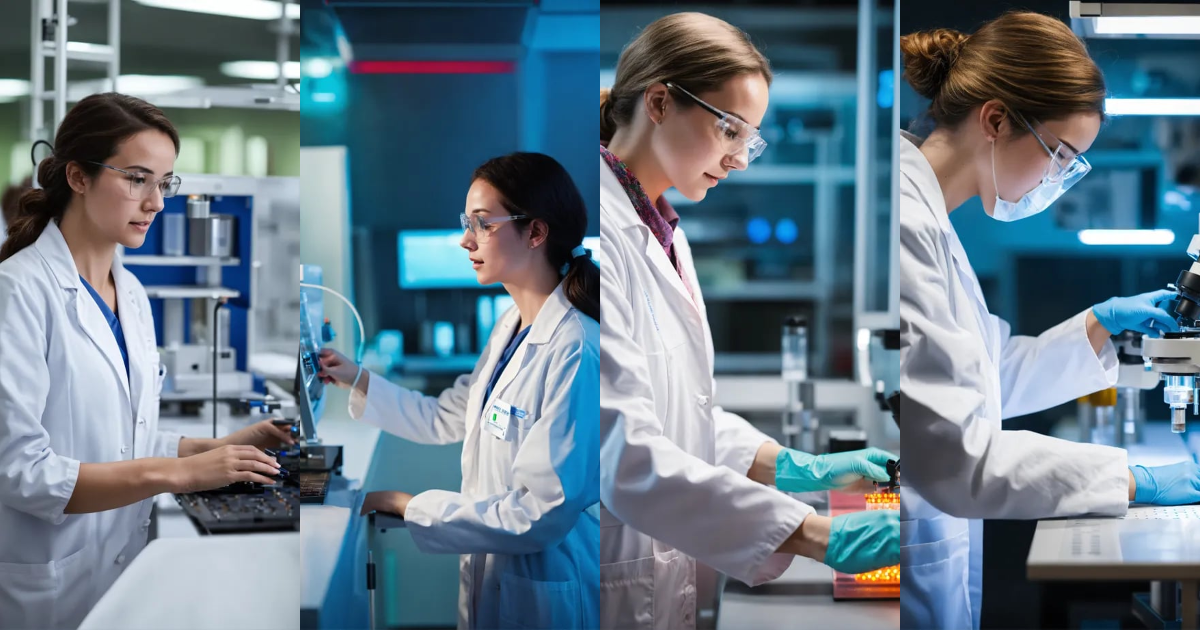 Lexica - Female scientist in a white labcoat performing high-throughput ...