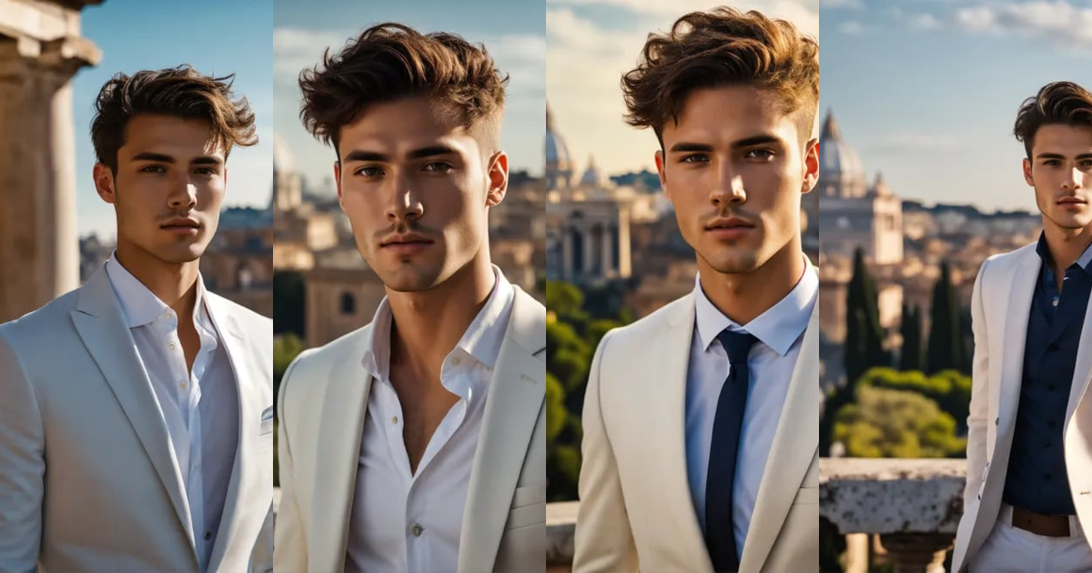Lexica - Photo of one young male model in whiteclothes looking to the ...