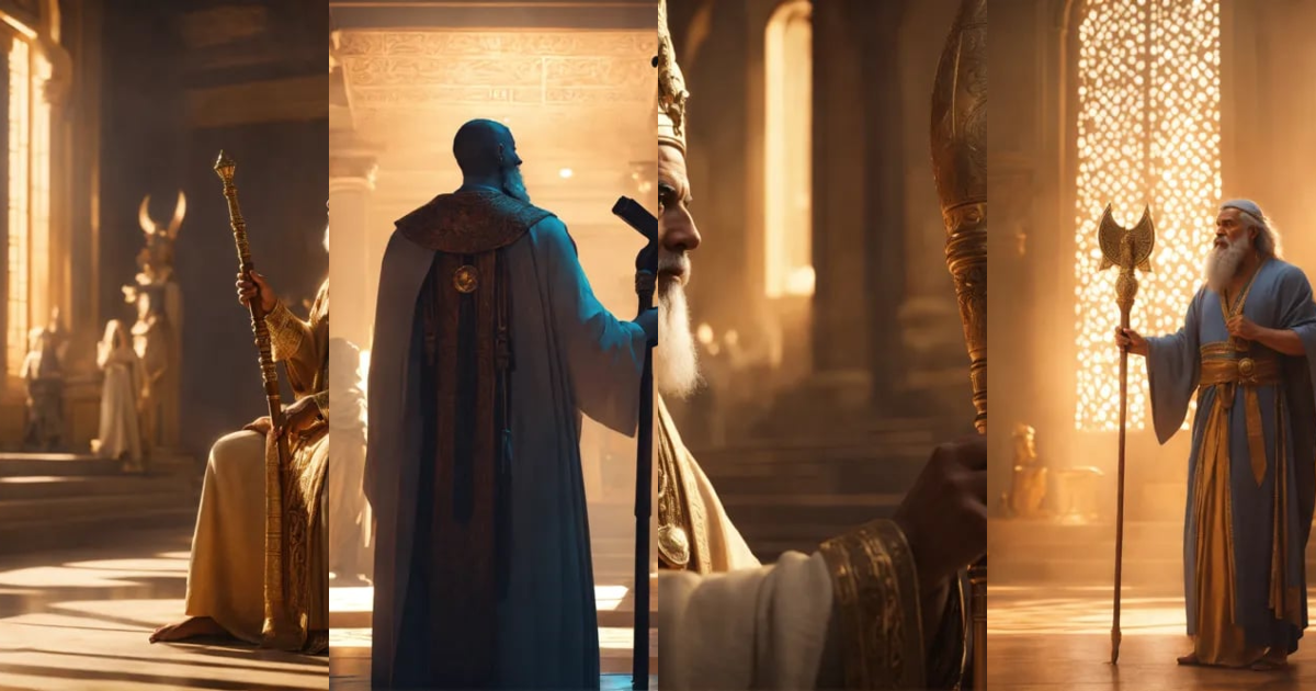 Lexica - Old Moses with his wooden staff, Hebrew robes, speaking in ...