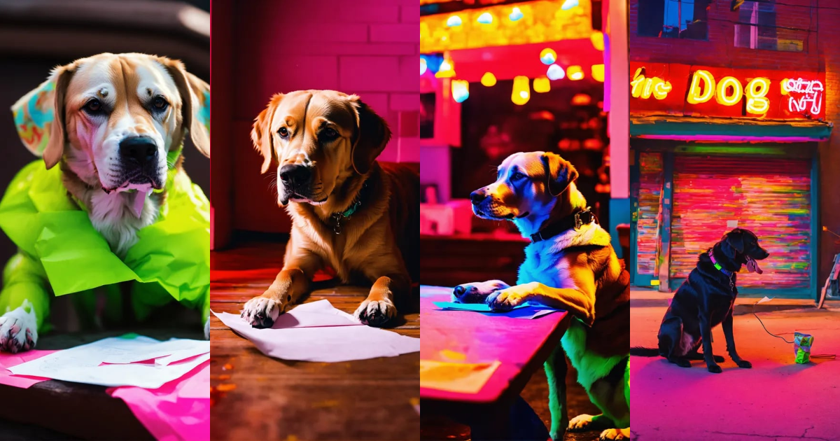 Lexica - Neon dog eating paper