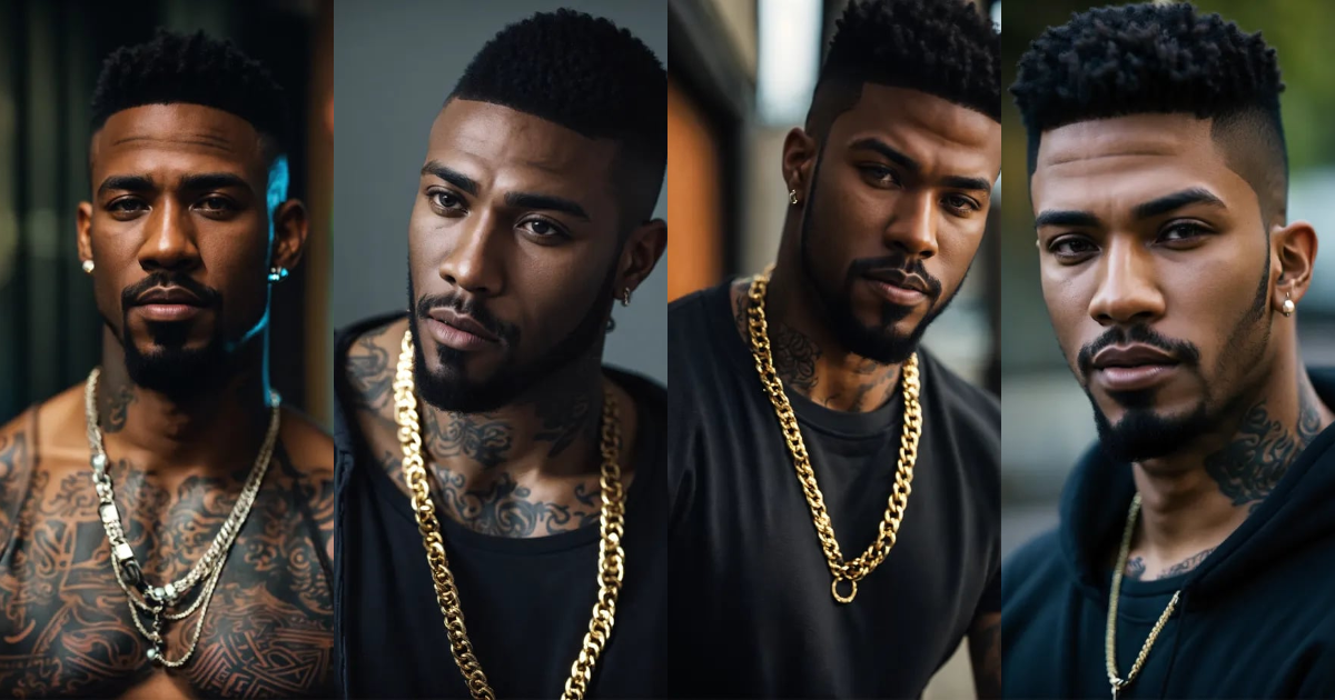 Lexica - Rugged, black male, goatee, low cut, temple fade, tattoos ...