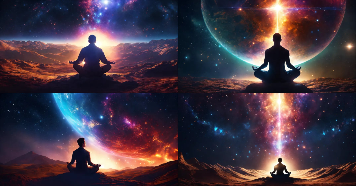 Lexica - Cosmic darkness, person meditating in darkness with a light ...