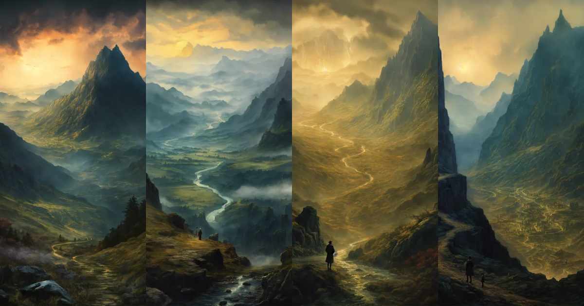 Lexica - 1920's dark fantasy book cover paper art of a dark valley ...