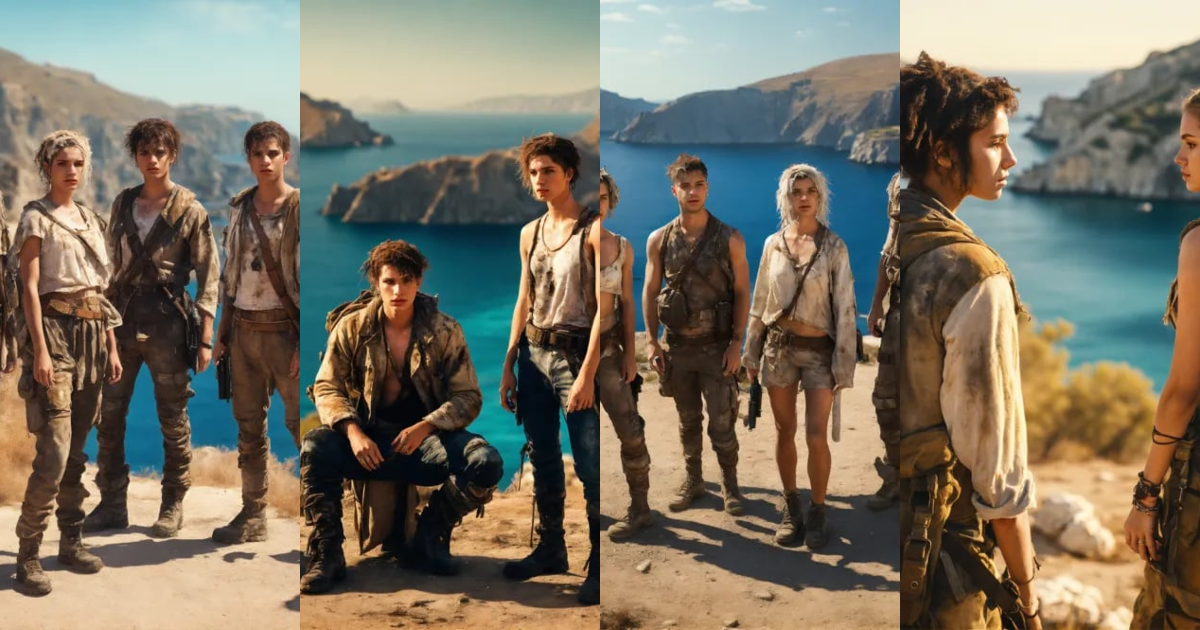 Lexica - A realistic photo of four different white young survivors ...