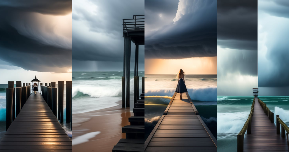 Lexica - Massive storm brewing in the sea, wooden old jetty extending ...